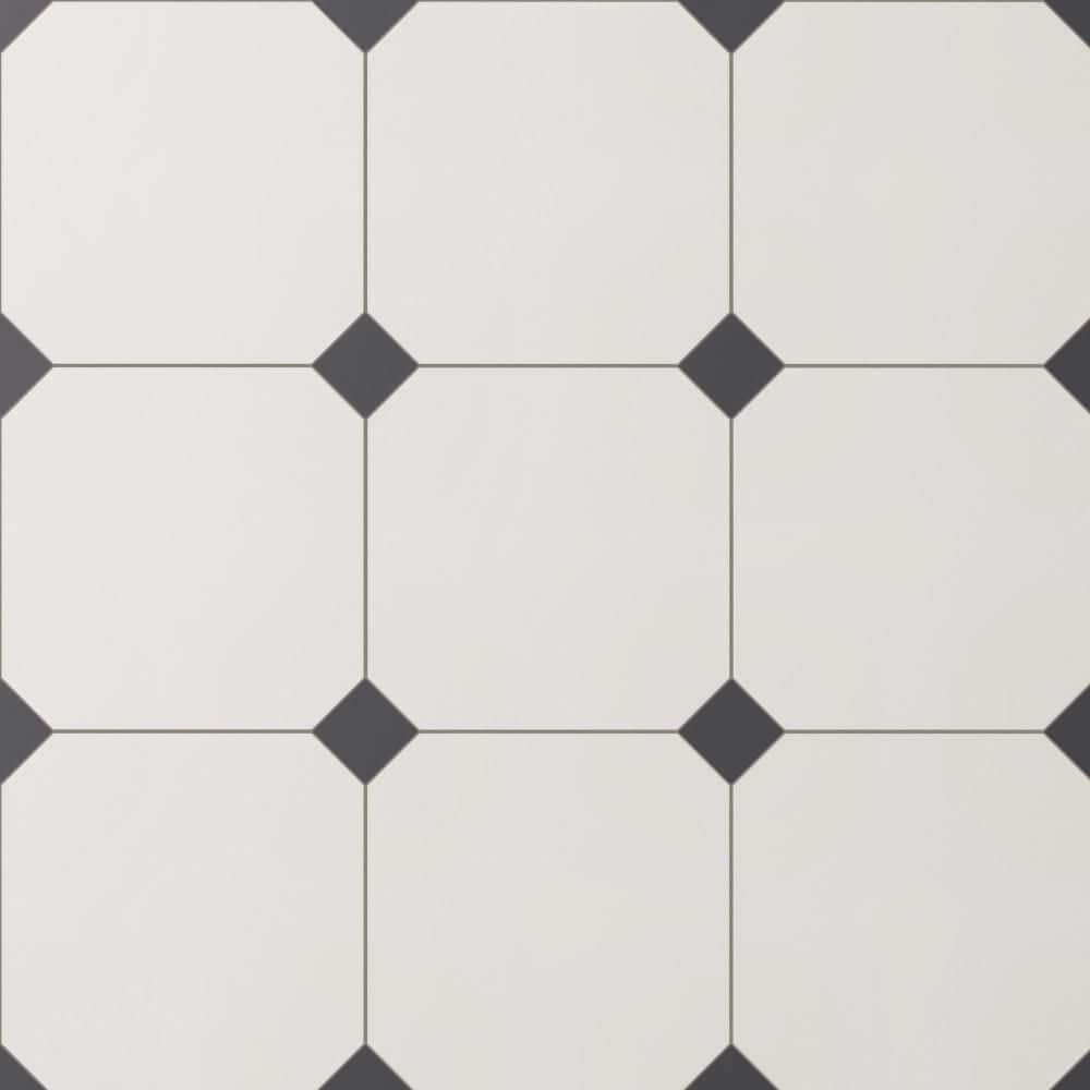 Merola Tile Vaudeville Octagon Nacar with Taco Antracita 8 in. x 8 in. Porcelain Floor and Wall ...
