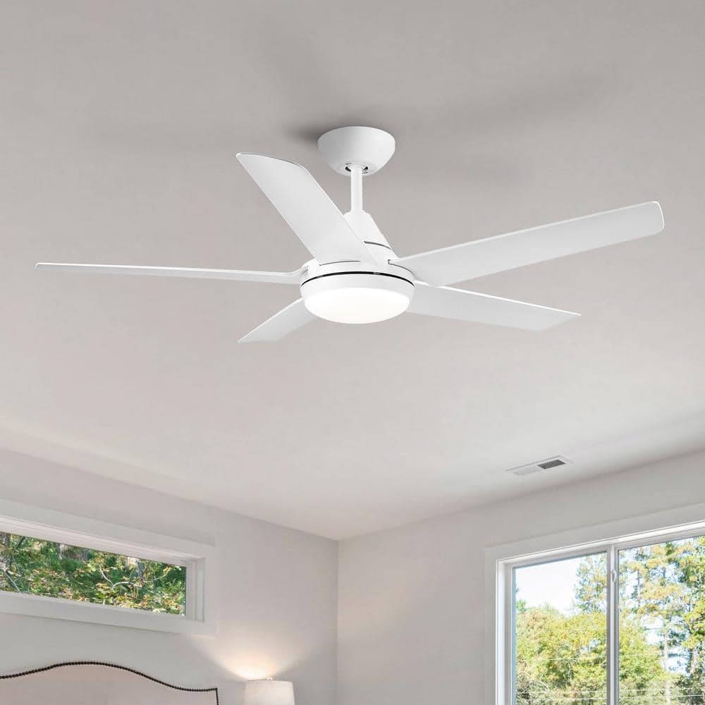 phyfalip 48 in. 5 Fan Indoor White ABS Blade Intergrated LED Ceiling ...