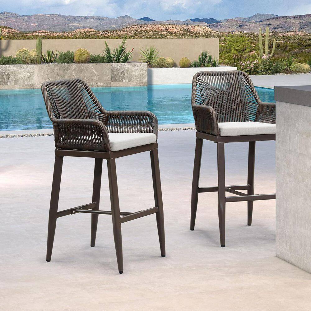 PURPLE LEAF Modern Aluminum Rattan Bar Height Outdoor Bar Stool with ...