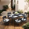 Zeus & Ruta 7-Piece Ember Black Aluminum Outdoor Dining Set with White ...