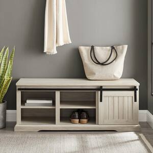 Welwick Designs 48 in. Reclaimed Barnwood Sliding Barn Door Entry Bench ...