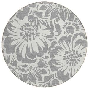 HomeRoots Gray and Black 8 ft. Round Woven Geometric Round Indoor ...