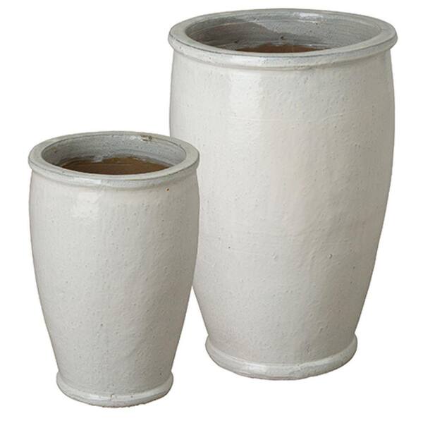 Emissary 20 in. x 27 in. H Round Rim Distressed White Ceramic Planters ...