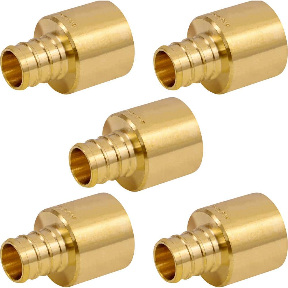 PLUMBFLEX 3/4 in. Brass Female Sweat Copper Adapter x 5/8 in. Pex Barb Pipe Fitting (5-Pack ...