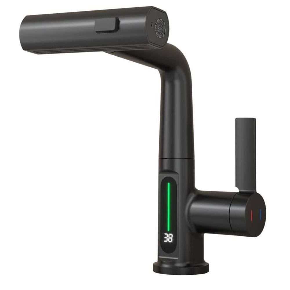 GELE Single Handle Lift LED Temperature Digital Display Bathroom Faucet ...