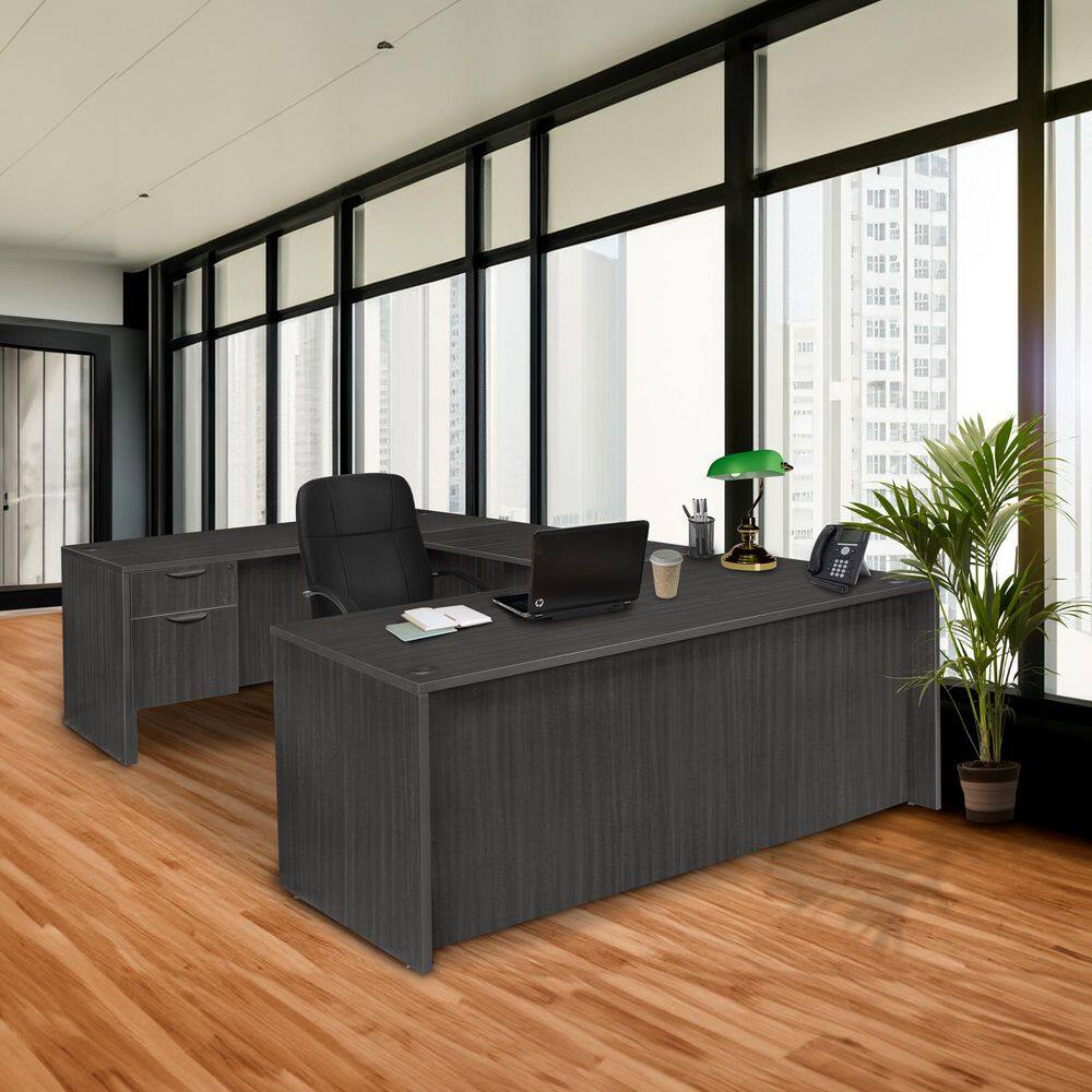 Regency Legacy 71 in x 35 in. Ash Grey U Desk with Double Pedestal and ...