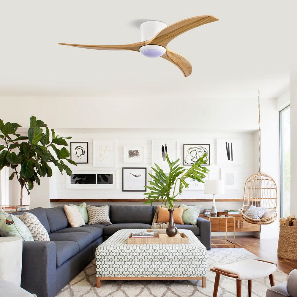 Keazile 52 in. Natural Ceiling Fan with 3 Wood Blades, LED Light and ...