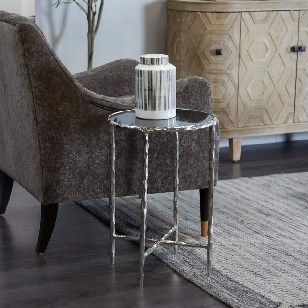 Litton Lane 15 in. Silver Large Round Glass End Accent Table with ...