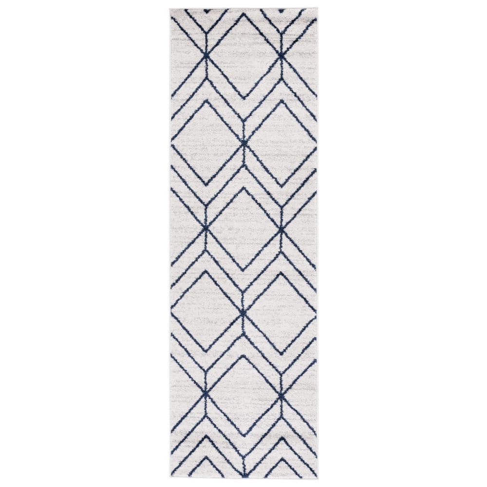 SAFAVIEH Adirondack Light Gray/Navy 3 ft. x 12 ft. Diamond Runner Rug ...