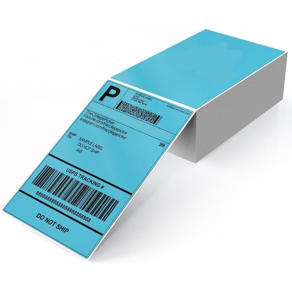 4 x 6 in. Blue Vinyl Thermal Shipping Labels Self-Adhesive Fanfold ...
