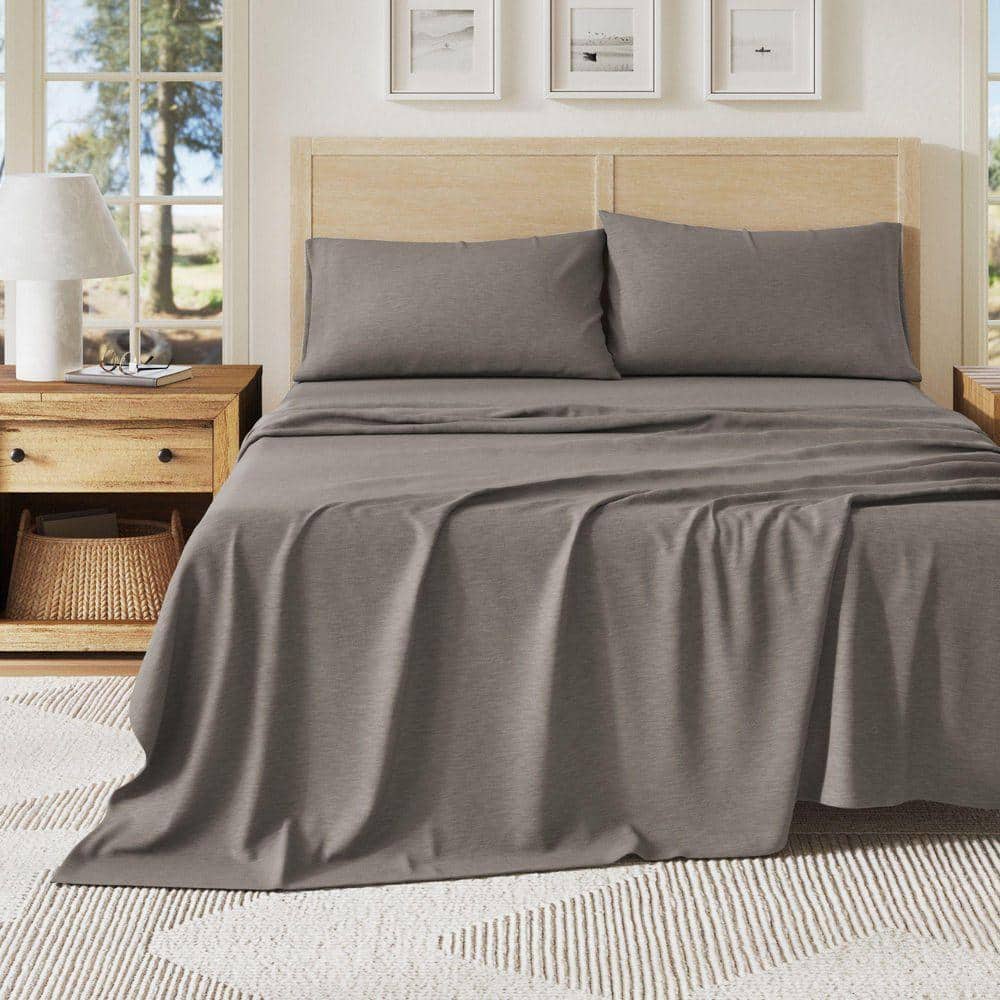 FRESHFOLDS Gray Ultra-Soft Cotton Heathered Melange Jersey Knit Full ...