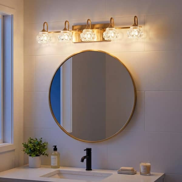 Basdien 29 in. 5-Light Golden Vanity Light Fixture Bathroom Over Mirror ...