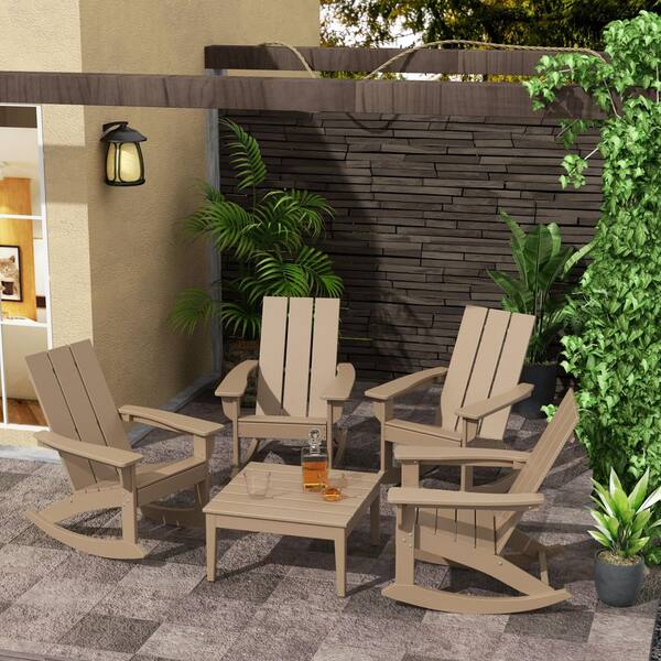 WESTIN OUTDOOR Shoreside Weatherwood 5-Piece HDPE Plastic Outdoor ...