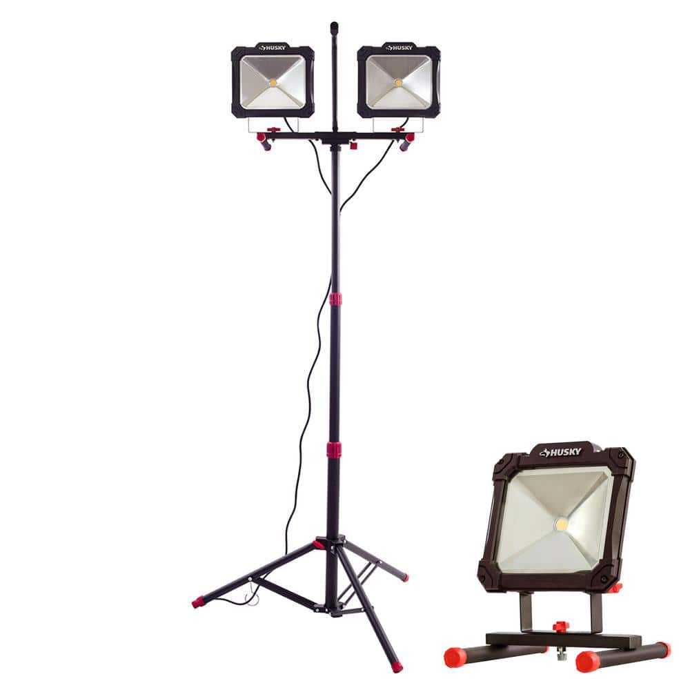 Husky 7000 Lumen Twin-Head LED Work Light and 3500 Lumen Portable LED ...