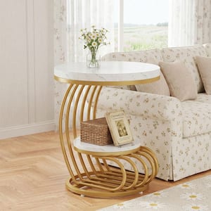 BYBLIGHT Kerlin 19.68 in. Brown Round Wooden End Table with Curved ...
