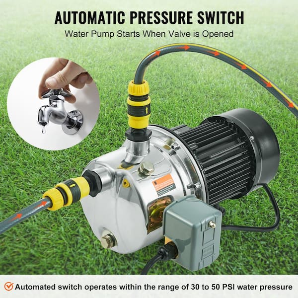 VEVOR 1 HP 110 Volt 18.5 GPM Stainless Steel Shallow Well Jet Pump