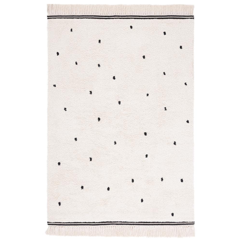 SAFAVIEH Easy Care Ivory/Black 4 ft. x 6 ft. Machine Washable Polka Dot ...