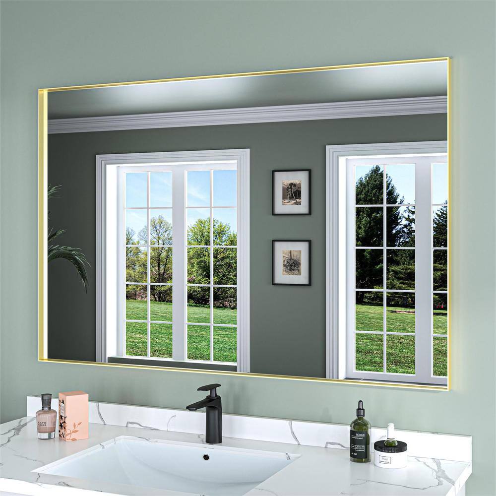 ORGANNICE 48 in. W x 32 in. H Gold Aluminum Rectangle Framed Tempered ...