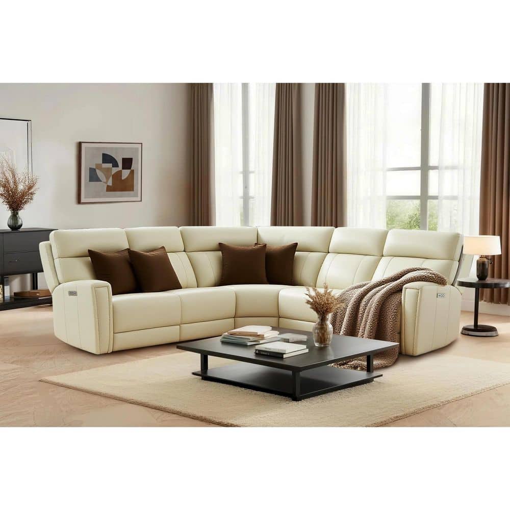 Ellesophas Rhett 104 in. Genuine Leather Power Reclining Sectional Sofa ...