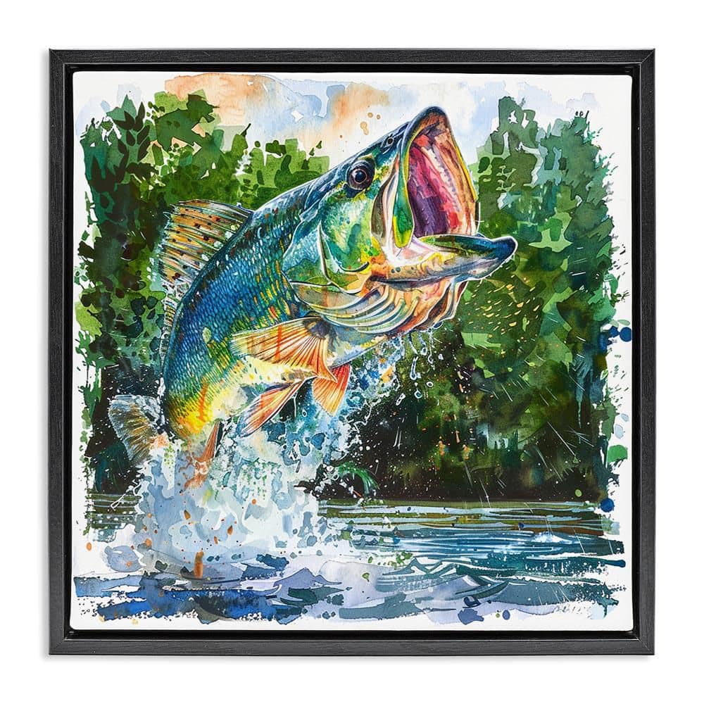 Stupell Industries Splashing Bass Fish by LSR Design Studio Black ...