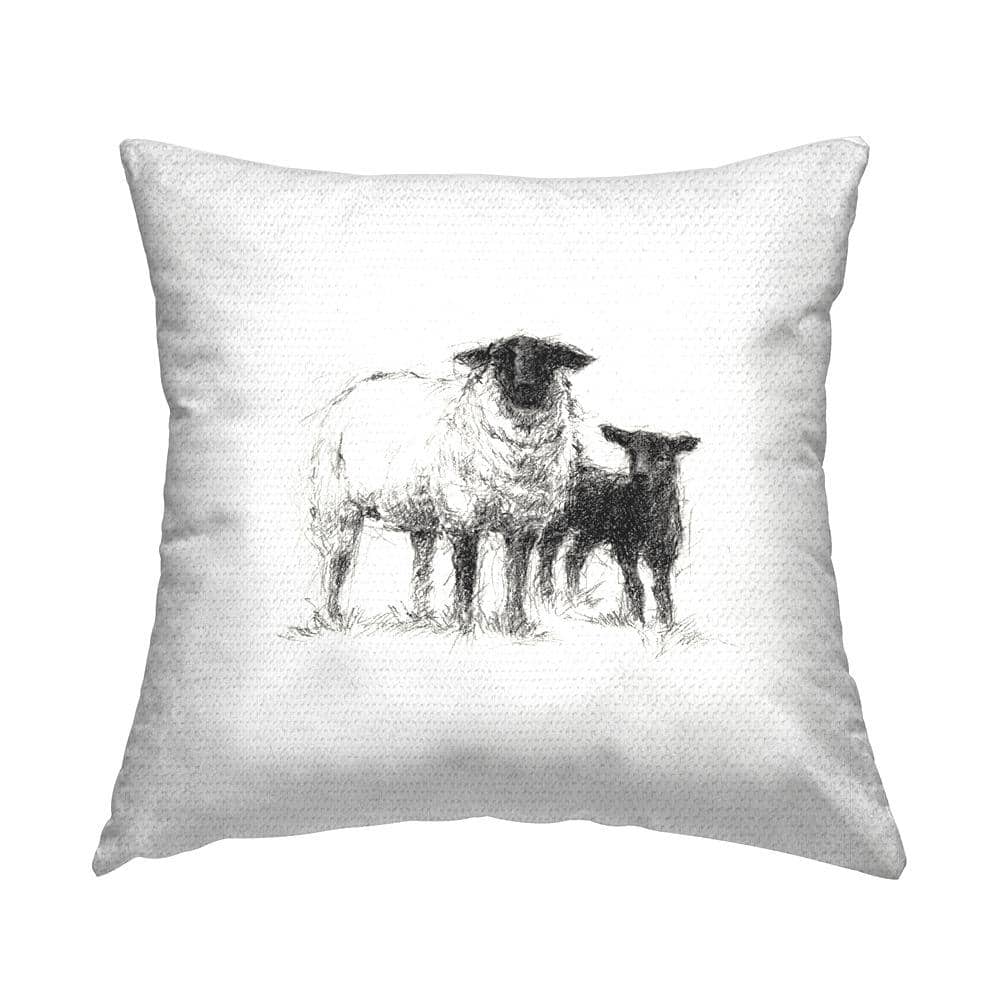 Stupell Industries Sheep and Lamb on White White Square Outdoor Throw ...