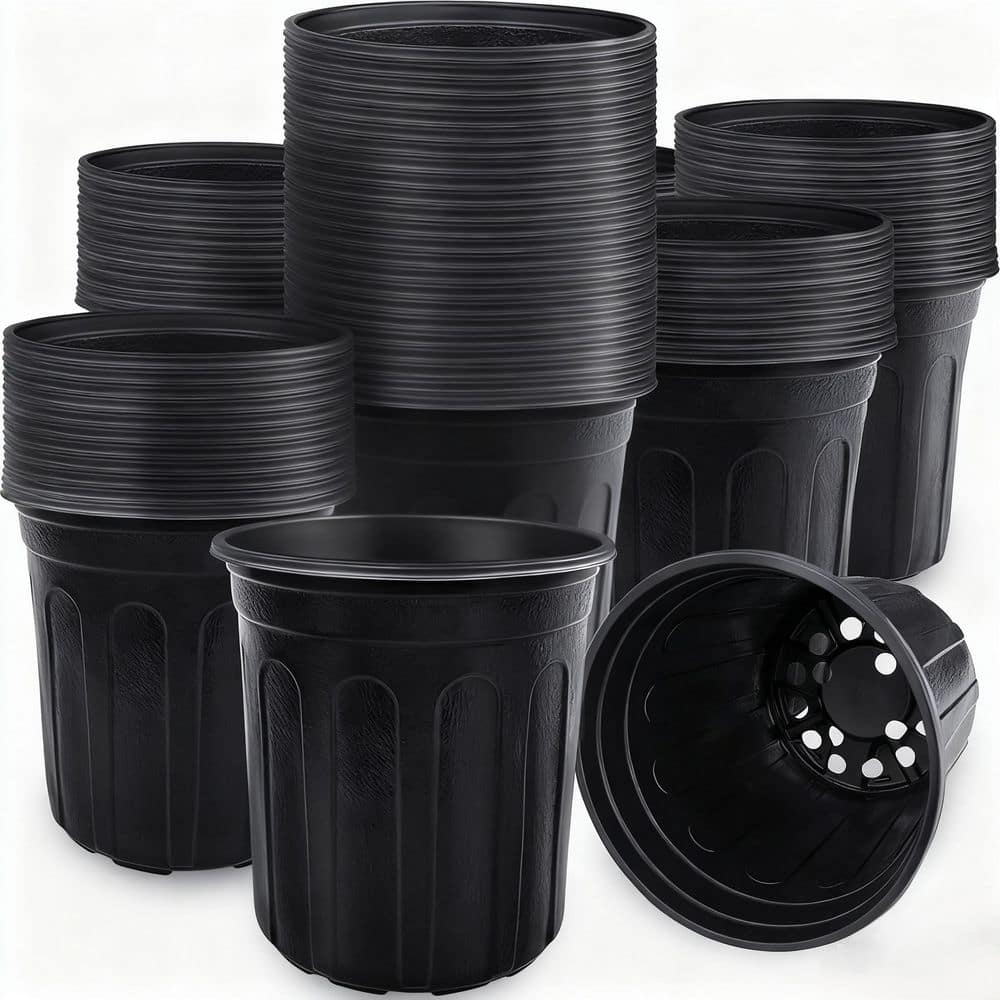 Augbeer 6.7 in. H 1 gal. Flexible Plastic Plant Nursery Pots with Holes ...