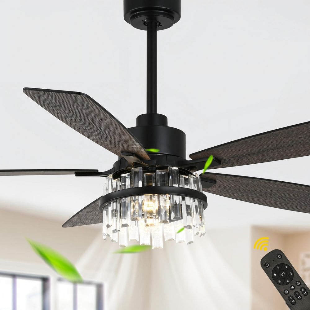 Oaks Aura Azille 52 in. Indoor Matte Black Glam Crystal Ceiling Fan ...