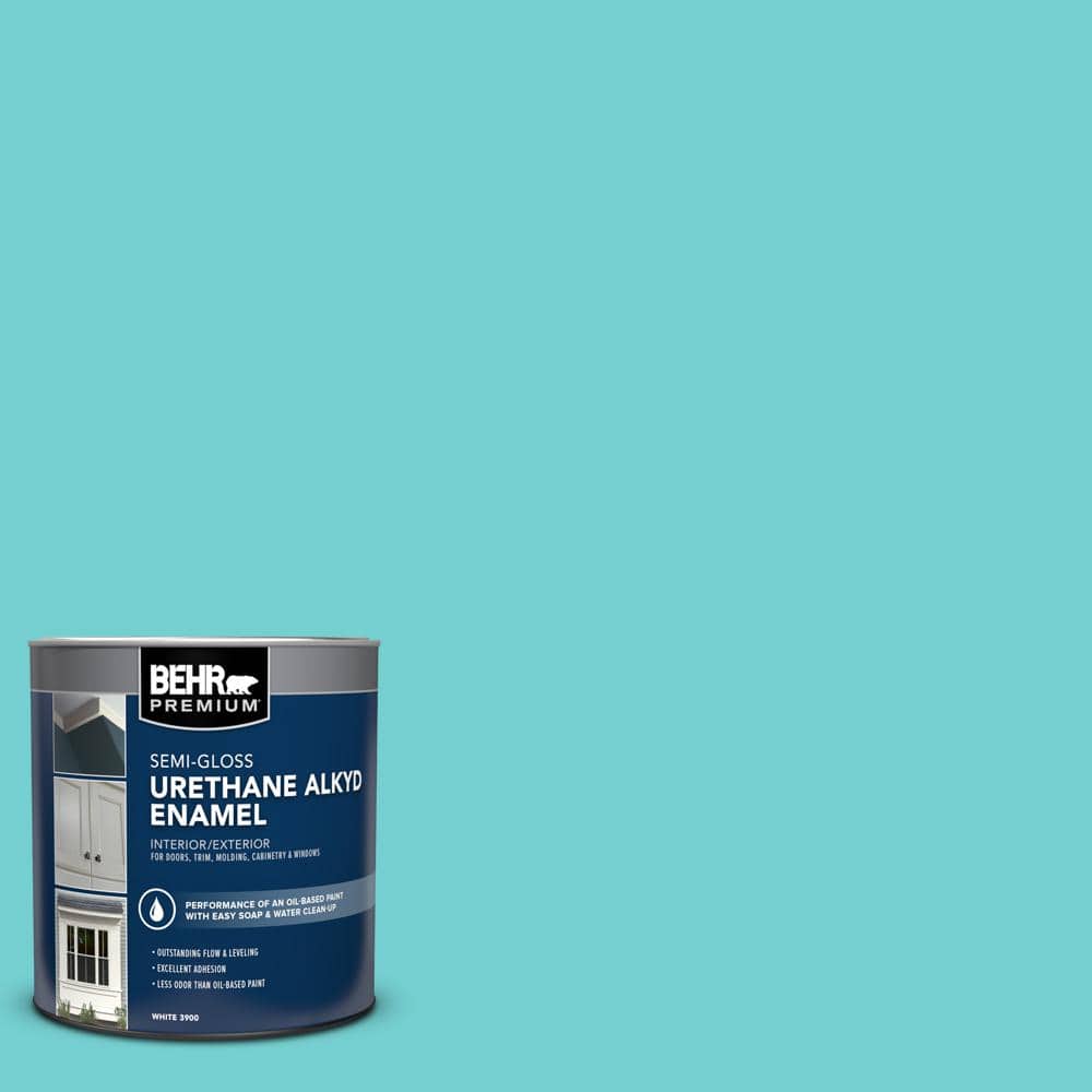 BEHR PREMIUM 1 qt. #P460-3 Soft Turquoise Semi-Gloss Enamel Urethane ...