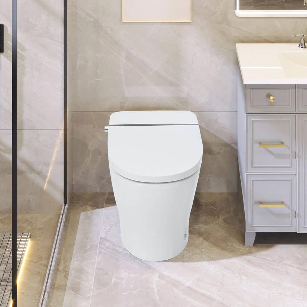TCYO Elongated Bidet Toilet 1/1.28 GPF in White with Adjustable Temp ...
