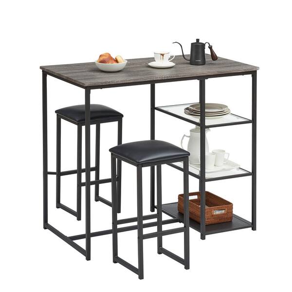 VECELO 3-Piece Dining Set High Top Table with 2-PU Padded Chair for ...