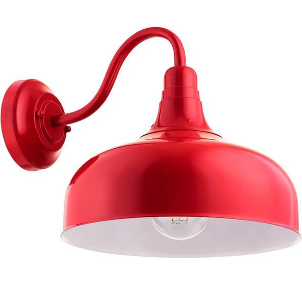 Sunlite 1-Light Red Aluminum Outdoor Gooseneck Barn Light Wall Mounted ...