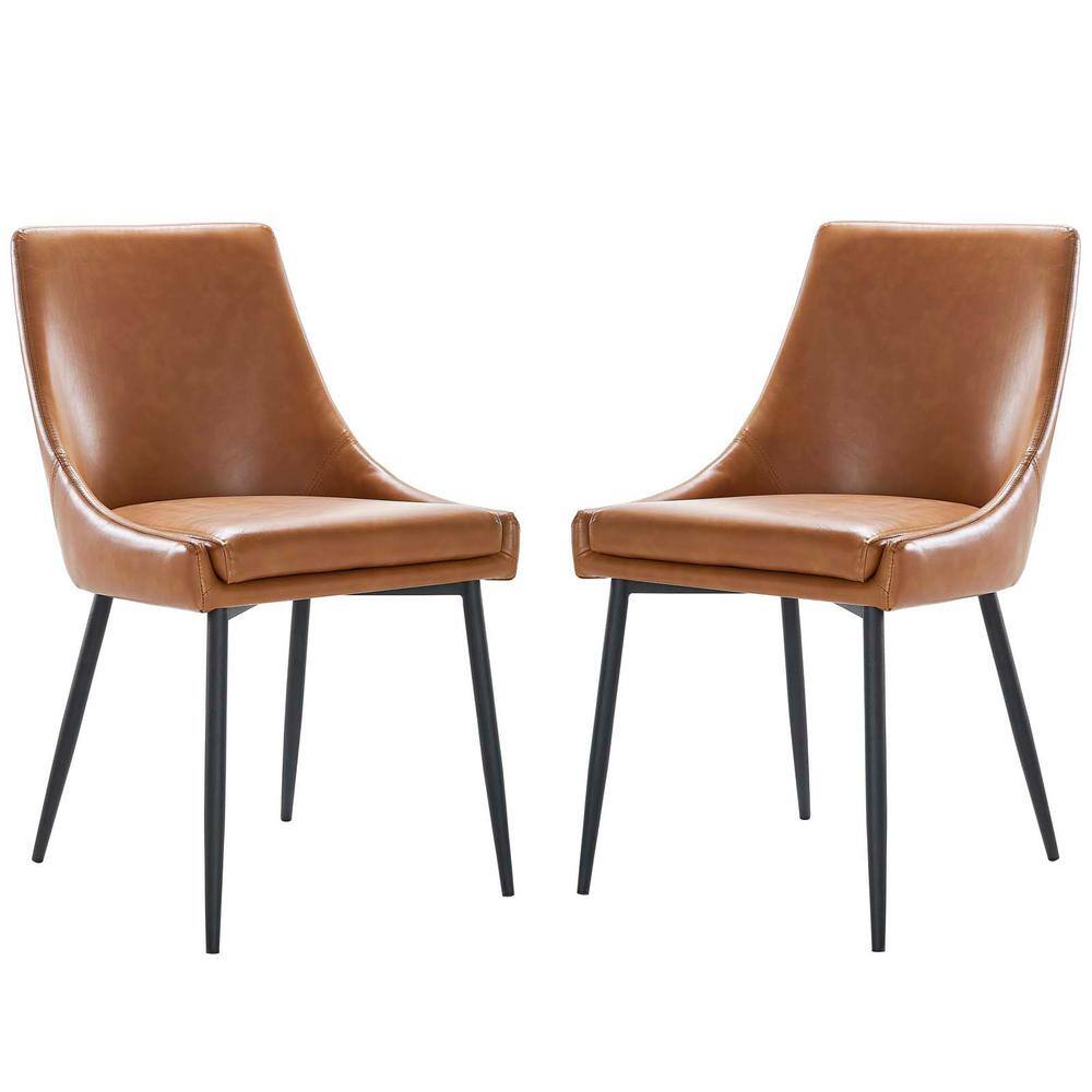 MODWAY Viscount Black Tan Faux Leather Dining Chairs - (Set of 2) EEI ...