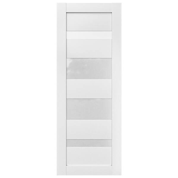 VILLAR HOME DESIGNS 18 in. x 80 in. 5 Panel Solid Wood 4-Lite Frosted ...