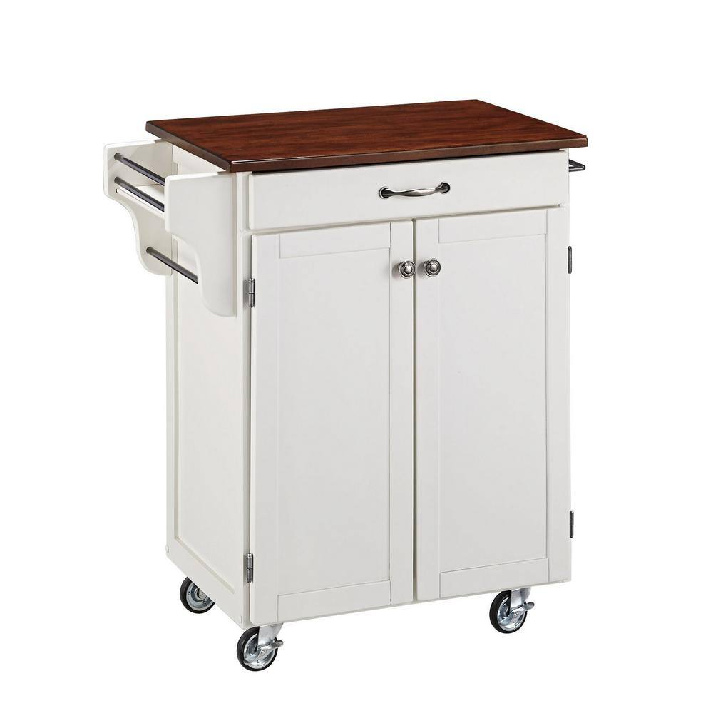 HOMESTYLES Cuisine Cart White Kitchen Cart with Cherry Wood Top 9001 ...