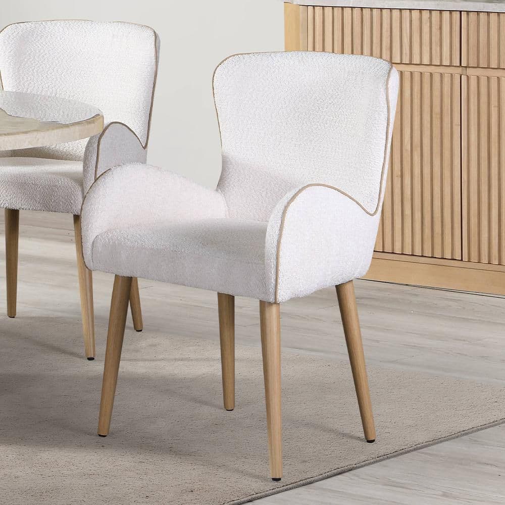 Acme Furniture Qwin Beige Boucle and Oak Finish Side Chair (Set of 2 ...