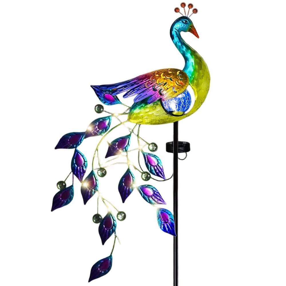 OGETFUUR Metal Peacock Garden Solar Lights, Garden Decorative Stake ...