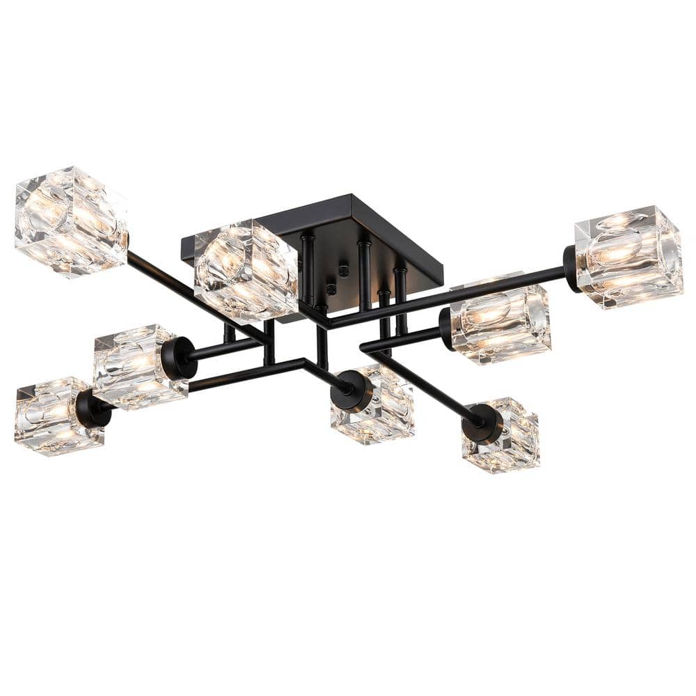 CLAXY 16.54 in. 8-Light Black Flush Mount with Crystal Shade and No ...