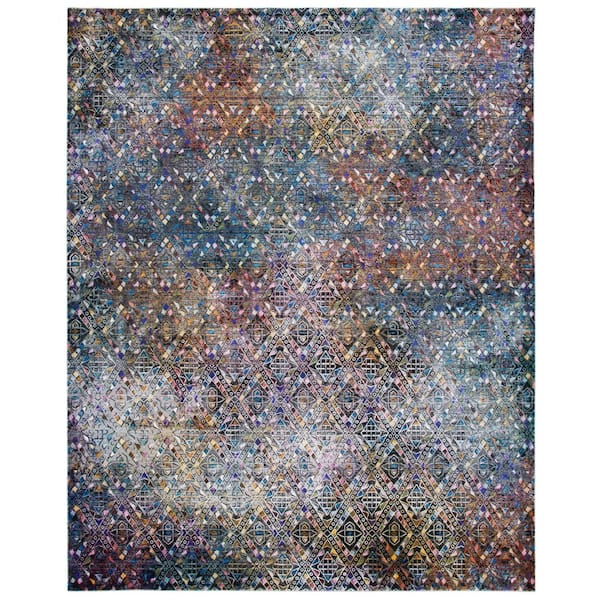 SAFAVIEH Aria 8 ft. x 10 ft. Blue/Ivory Transitional Diamond Area Rug ...