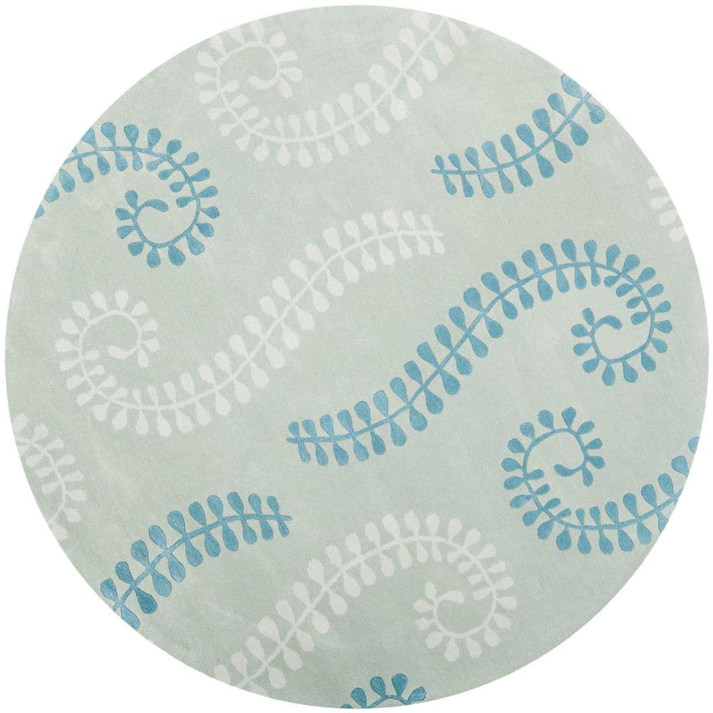 SAFAVIEH Capri 7 ft. x 7 ft. Silver/Light Blue Swirl Leafs Round Area ...