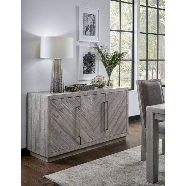 Benjara Gray Wood Top 60 in. Sideboard with 3 Doors BM187799 - The Home ...