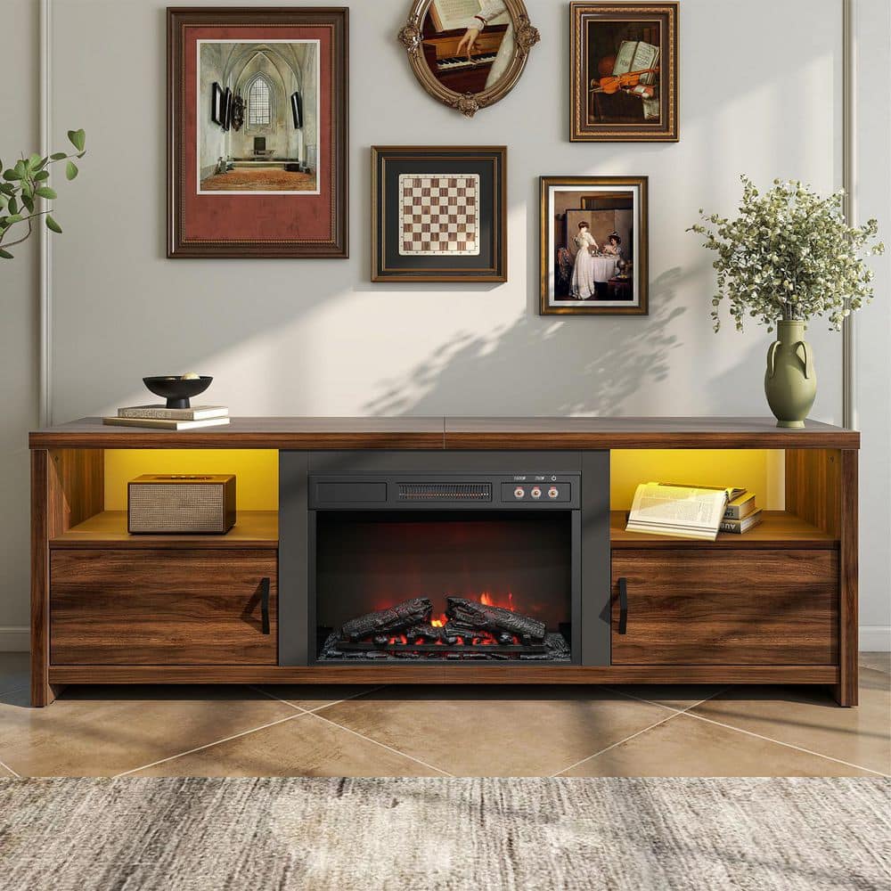 Bestier 70.87 in. Freestanding LED Fireplace TV Stand Fits TV's Up to ...