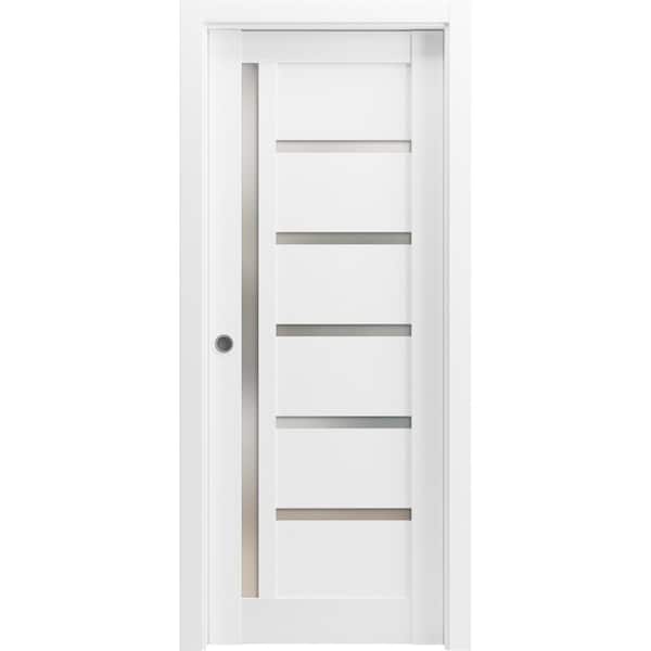 Sartodoors 30 in. x 96 in. 1 Panel White Finished MDF Sliding Door with ...