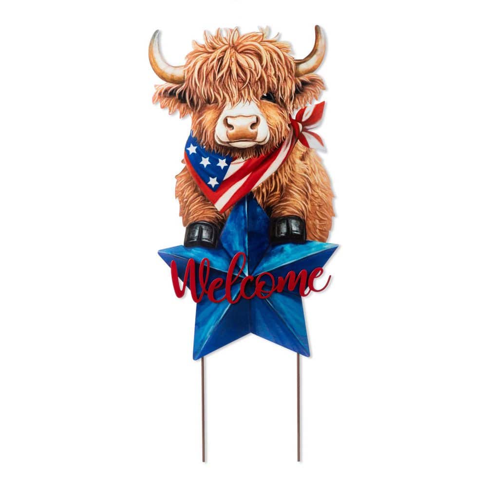 Glitzhome 30 in. H Patriotic/ Americana Metal Highland Cow Yard Stake ...
