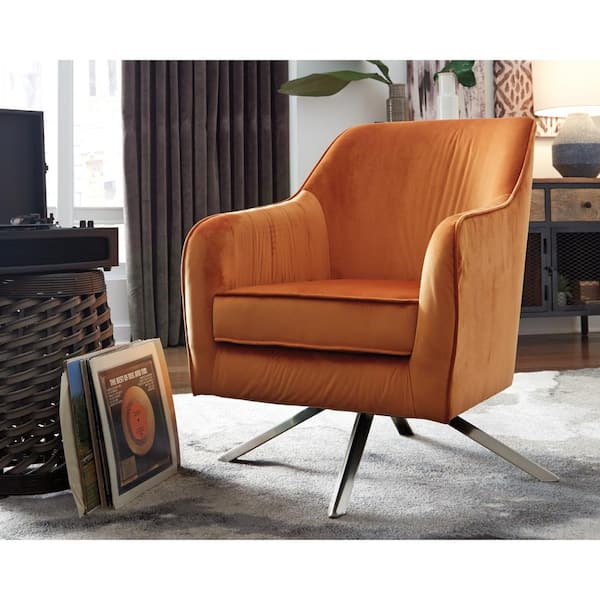 Signature DESIGN BY ASHLEY Hangar Rust Velvet Arm Chair with Metal ...