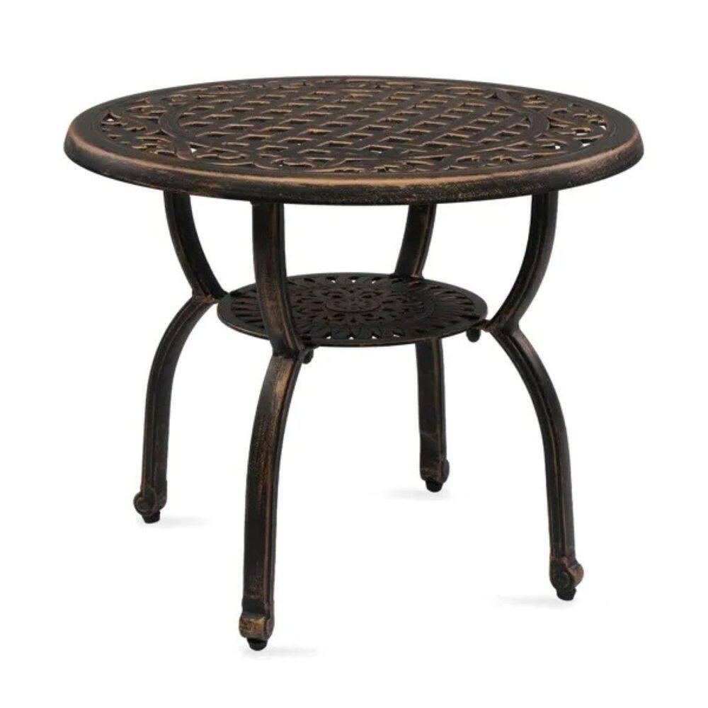 ESILOO Cast Aluminum Outdoor Side Table-Rust-Resistant Round Patio End ...