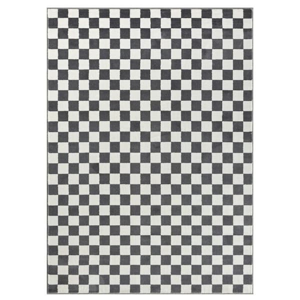 LuxeWeavers Checkered Gray 8x10 Geometric Polypropylene Area Rug 1909 ...