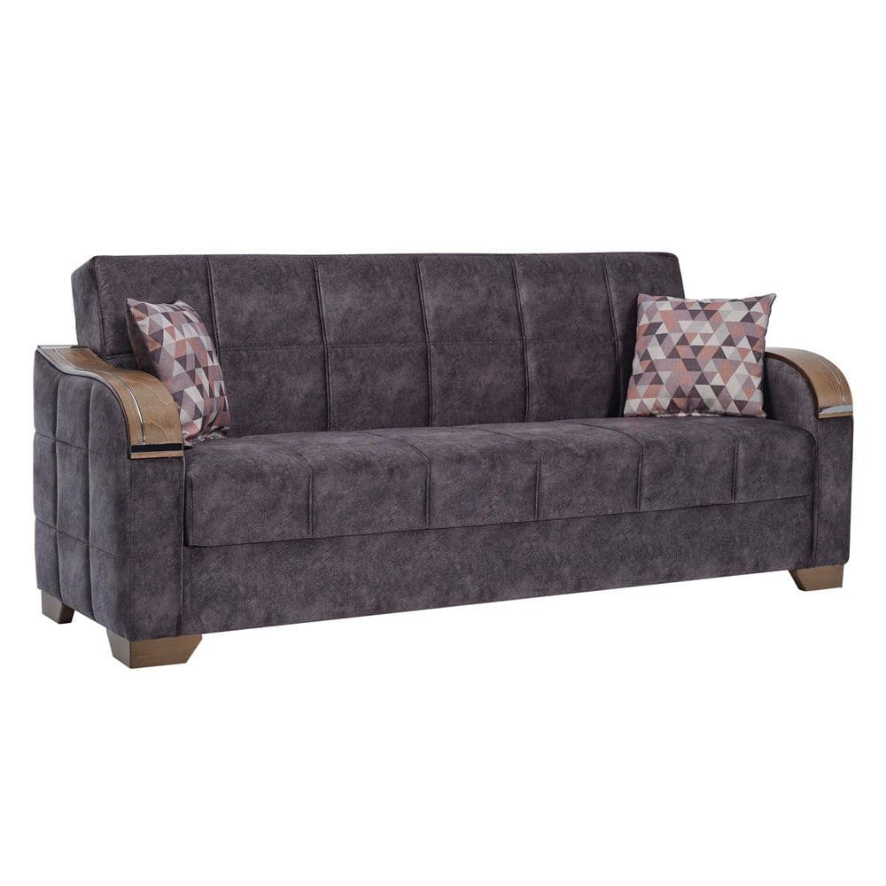 Ottomanson Saphire Collection Convertible 88.2 in. Brown Suede 3-Seater ...