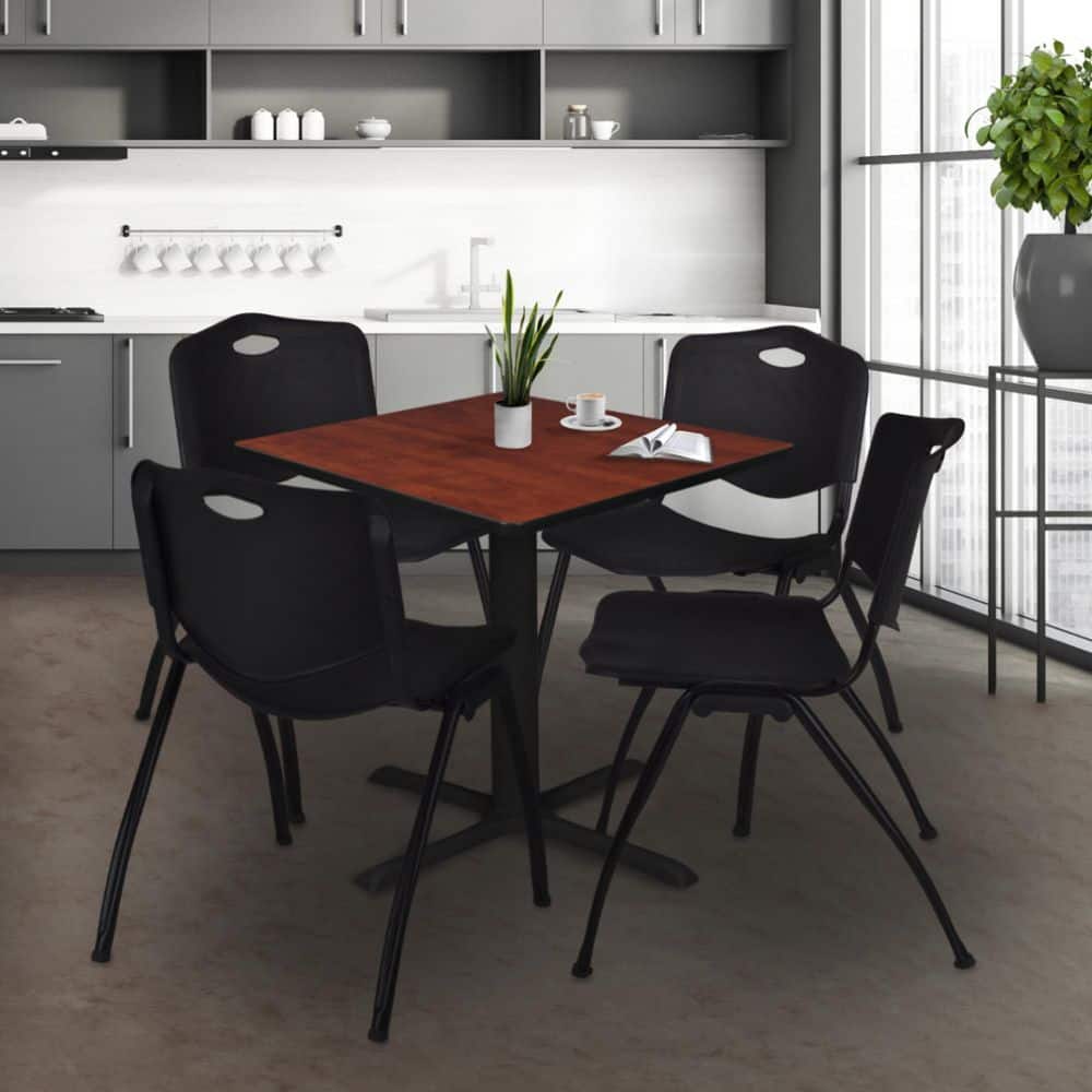 Regency Cain 42 in. Cherry Square X-Base Breakroom Table Desk and 4 M ...