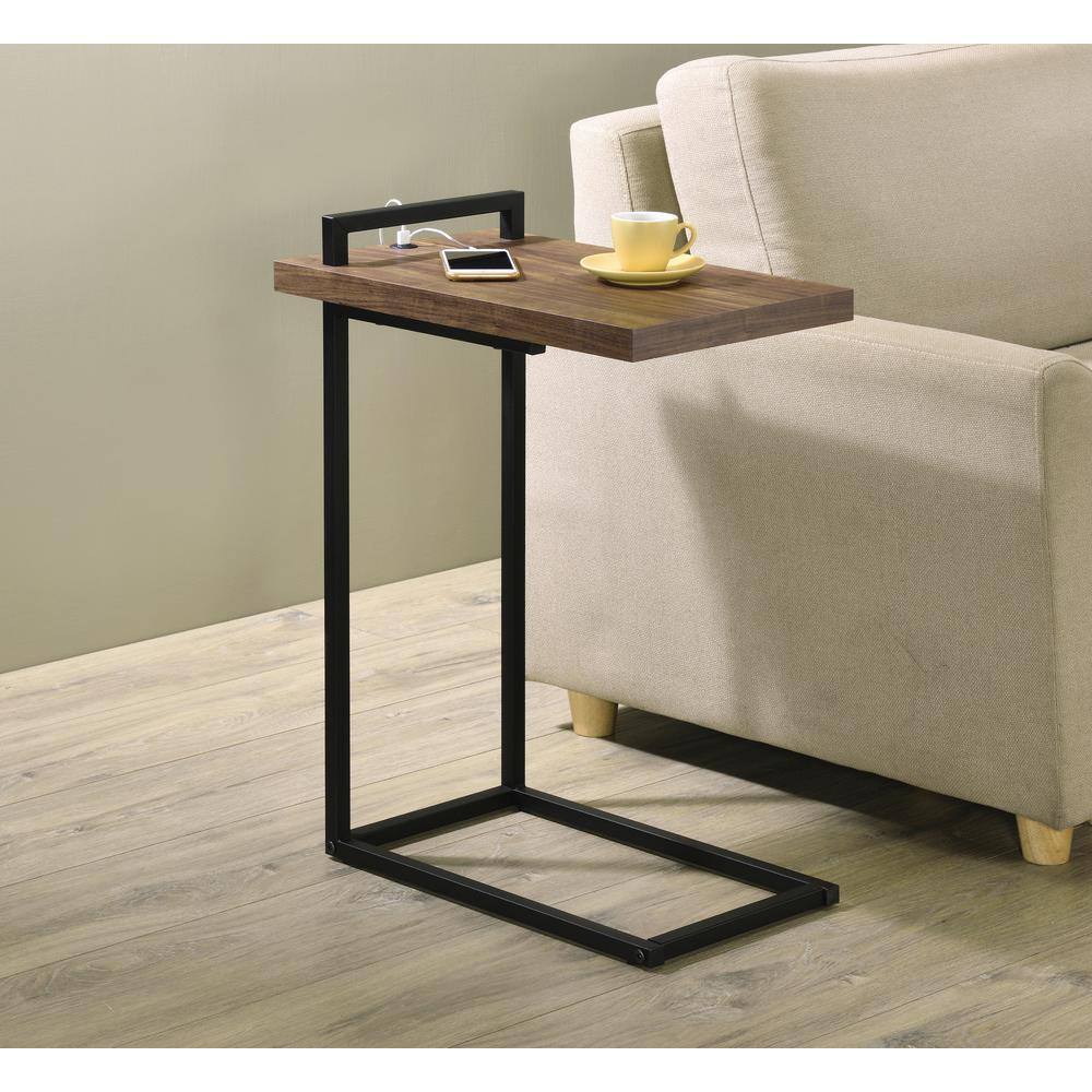 Coaster 11.5 in. Aged Walnut and Black C-Shaped Wood Accent Table with ...