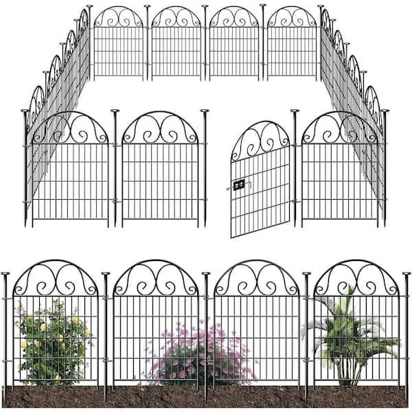 Justincity 36 in. Metal Garden Barrier Fence with Gate, Reusable ...